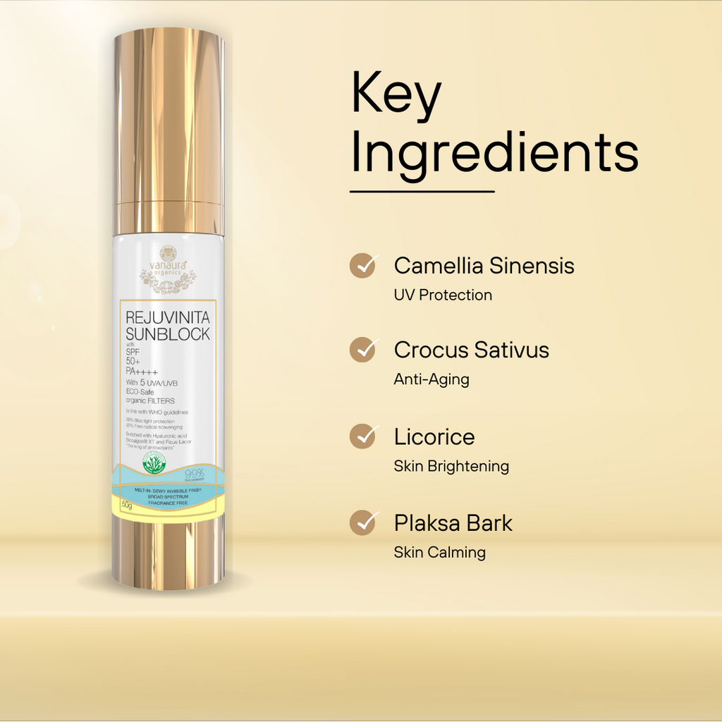 Rejuvinita sunblock cream with SPF 50+ PA++++, 50g – Vanaura Organics